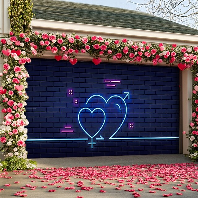 Valentine's Day Garage Door Cover Large Hanging Backdrop Heart Vintage ...