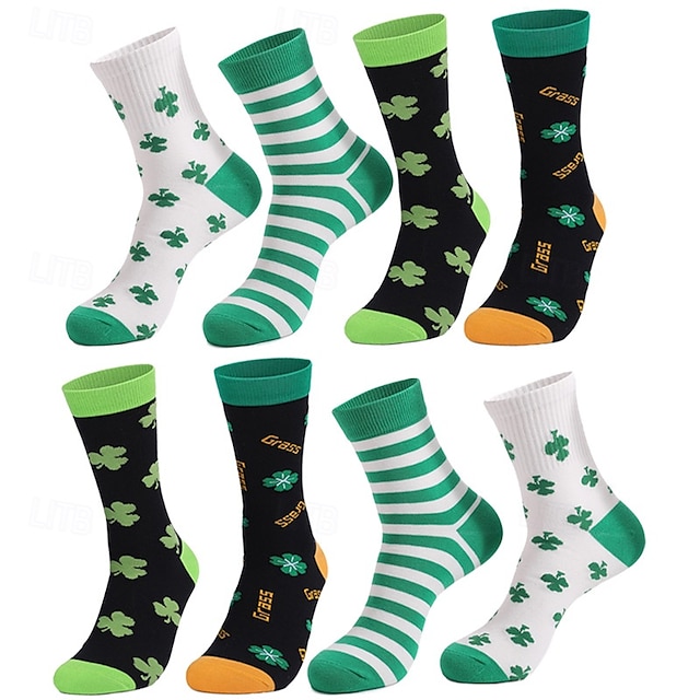Chaussettes jacquard vertes à rayures décontractées et trèfles pour la ...