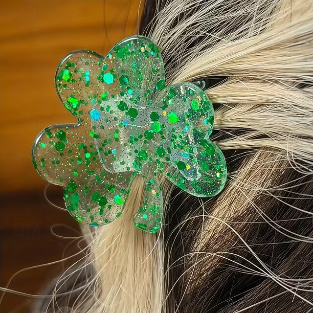 Shimmering Green Shamrock Hair Clip Ladies' Style Featuring A Petite ...