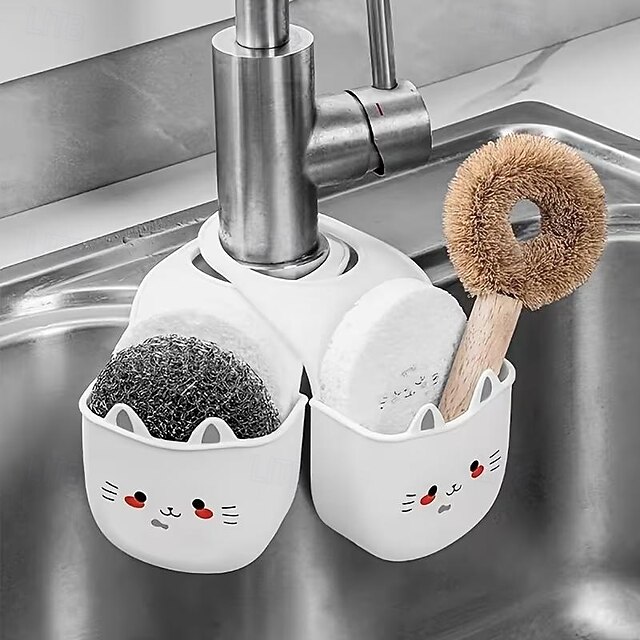 2pcs Cute Cat Silicone Faucet Holder with Drain Hole Space-Saving No ...