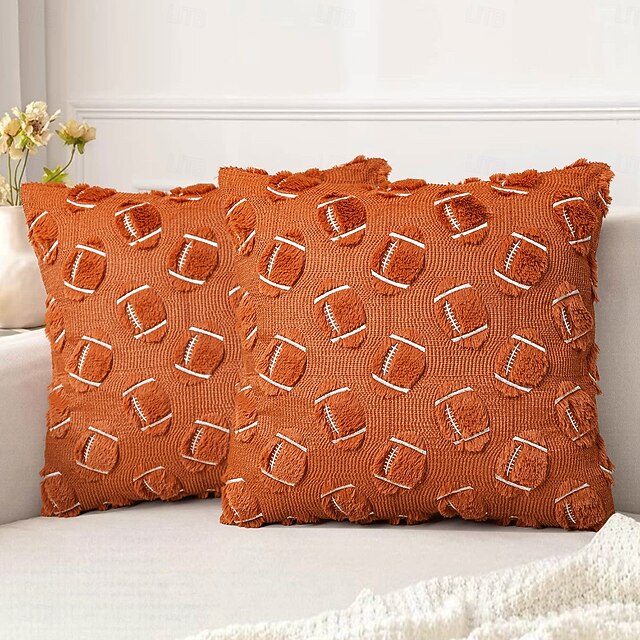 Pillow Cover, 2D Flat Print Plush Quilted Football Embroidery, Stylish ...