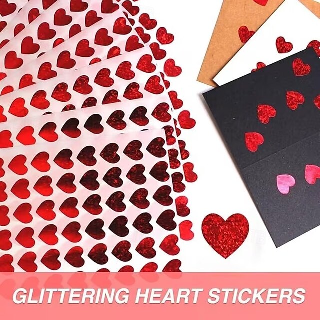 10 Sheet Valentine's Day Holographic Mini Red Heart Stickers, Self ...