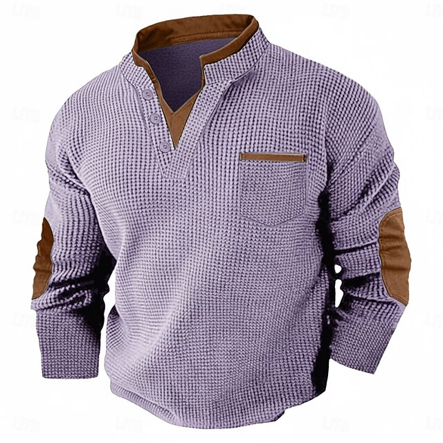 Men's Waffle Tee Waffle Henley Shirt Long Sleeve V Neck Spring & Fall ...