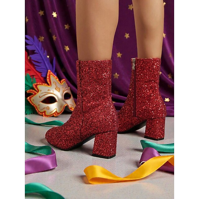 Women's Mardi Gras Pink Glitter Knee-High Boots with Block Heels ...