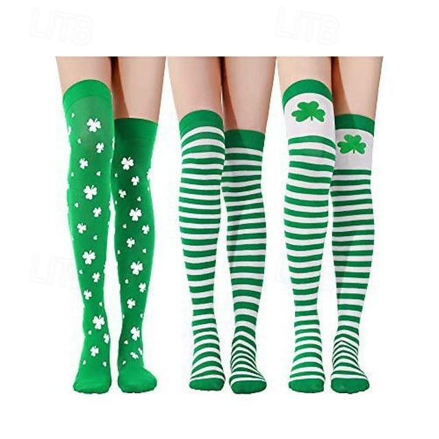 St Patrick's Day Irish Green Shamrock Knee-High Socks, Festive Tights ...