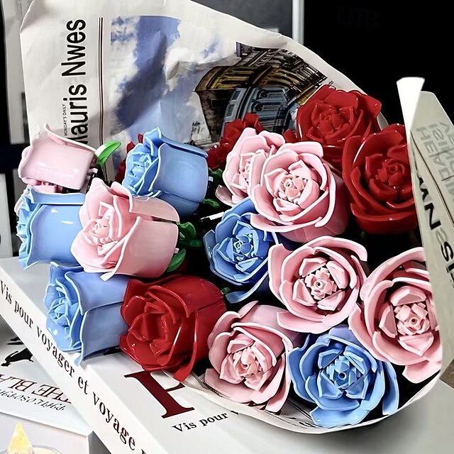 6pcs DIY Building Block Rose Desktop Ornament Valentine's Day Gift ...