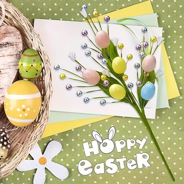 3pcs Artificial Easter Flowers with Soft Eggs and Berries Non-Electric ...