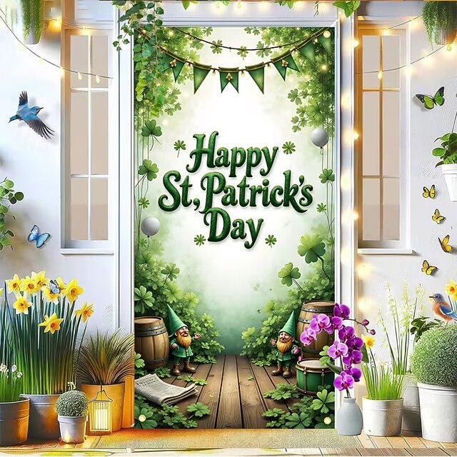 St. Patrick's Day Posters Door Cover Outdoor Banners Shamrock Cute 3D ...