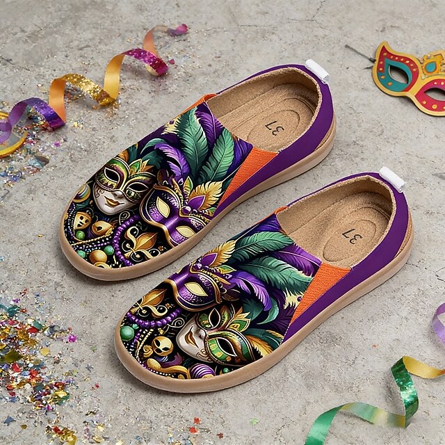 Women's Mardi Gras Carnival Wide-fit Slip-On Shoes – Soft Cushioned ...