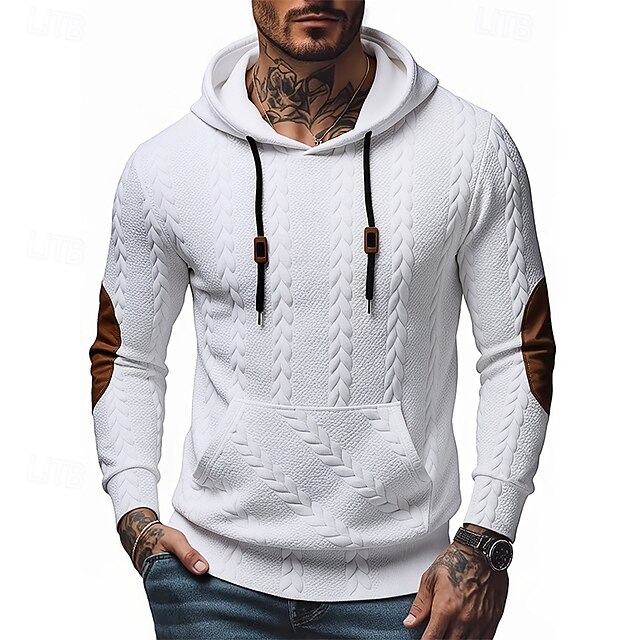 Men's Jacquard Hoodie Pullover Hoodie Sweatshirt White Hooded Plain ...