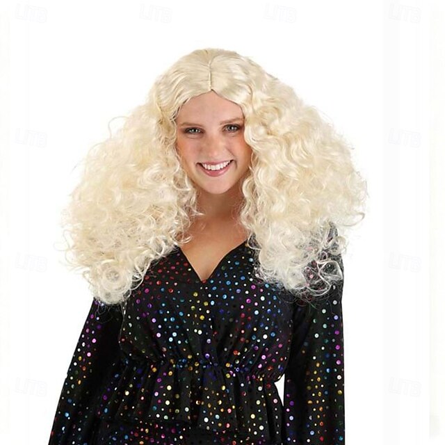 Blonde Big Curly Wig for Women 70s 80s Disco Wig Pop Star Costume Party ...