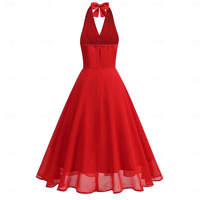 Retro Vintage 1950s Hepburn Midi Dress A Line Dress Flare Dress Solid ...