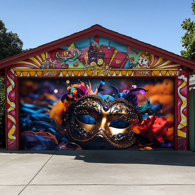 Mardi Gras Garage Door Cover Large Hanging Backdrop Mask Feather Luxury ...