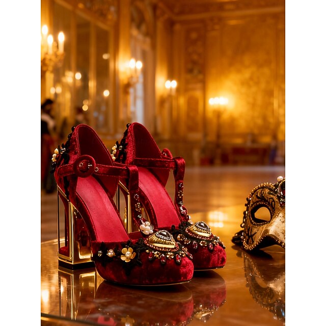 Women's Mardi Gras Baroque-Inspired Carnival T-Strap Heels ...