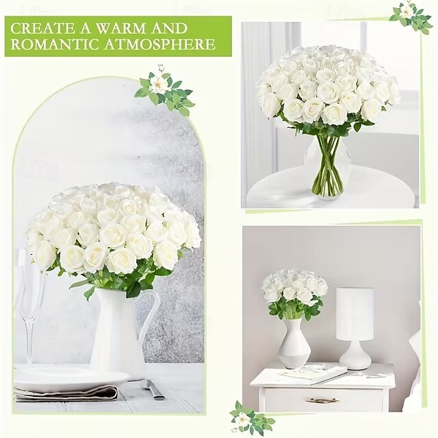 50 White Roses - Lifelike artificial flowers perfect for making wedding ...