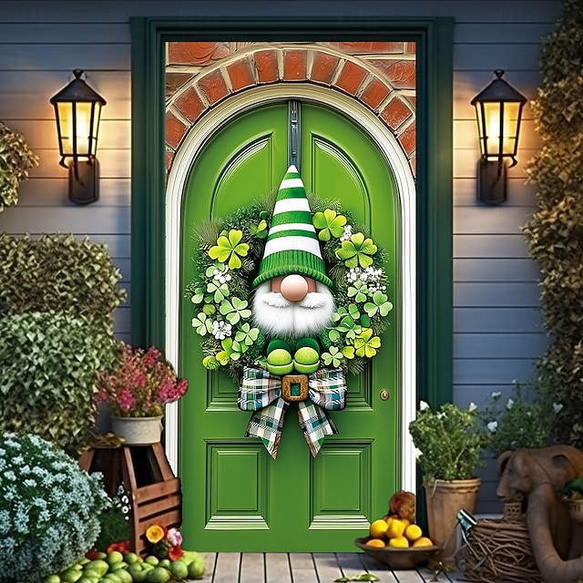 St Patrick's Day Green Shamrock Door Curtain, Leprechaun Design ...