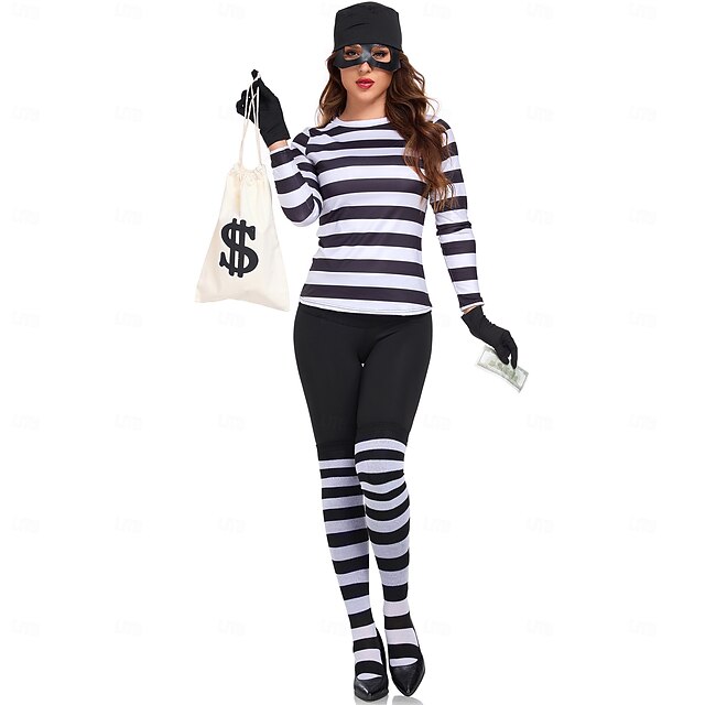 Fancy Costume Thief Bank Robber Cosplay Costume Striped Adults' Women's ...