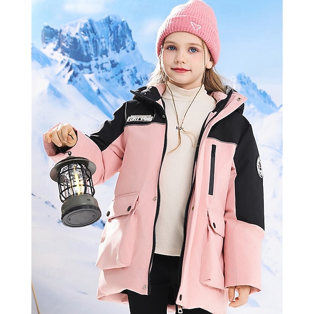 Kids Girls' Down Jacket Puffer Jacket Color Block Sports Zipper Pocket ...
