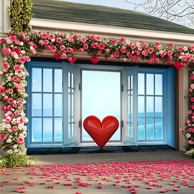 Valentine's Day Garage Door Cover Large Hanging Backdrop Window Heart ...