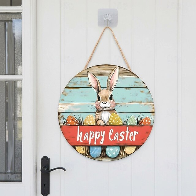 Easter Wooden Sign Bunny Welcome Door Hanger Holiday Atmosphere Wall ...