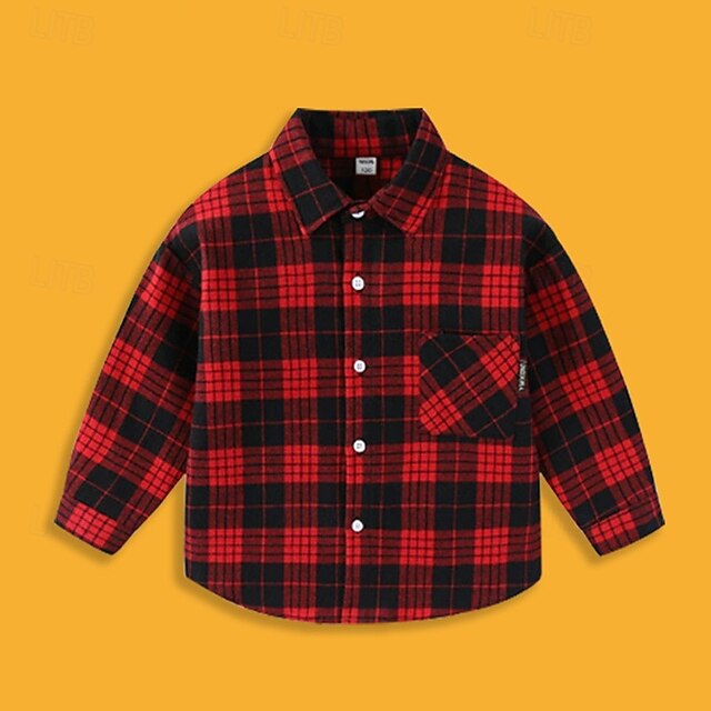 Kids Boys' Shirts Plaid Long Sleeve Pocket Casual Neutral Red Spring ...
