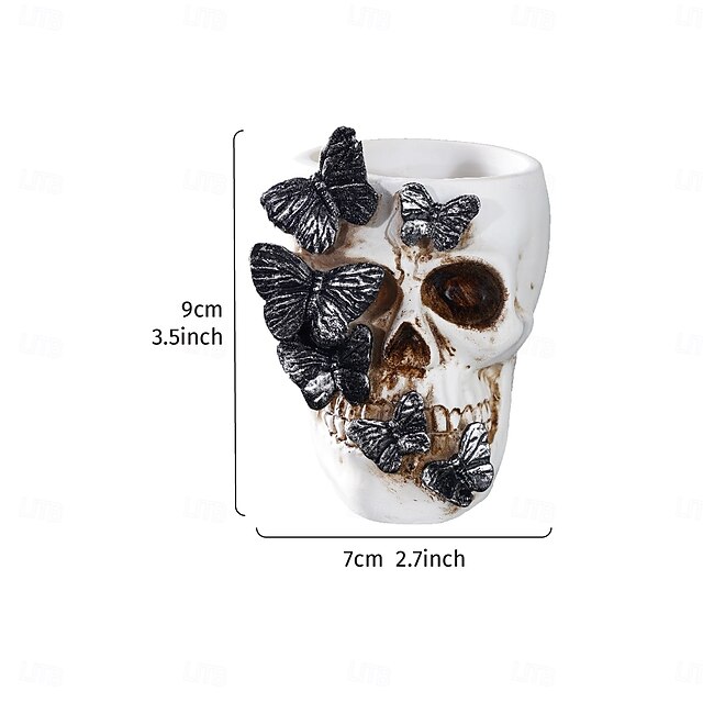 Gothic Resin Skull & Butterfly Pen Holder, Vintage Desk Organizer for ...