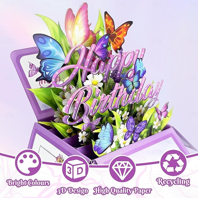 Butterfly Flower Birthday Cards for Women, 3D Butterfly Pop Up Box ...