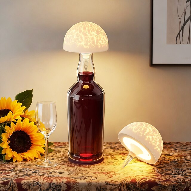 Mushroom Table Lamp with Lampshade, Mushroom Wine Bottle Lamp, 7 Colors ...