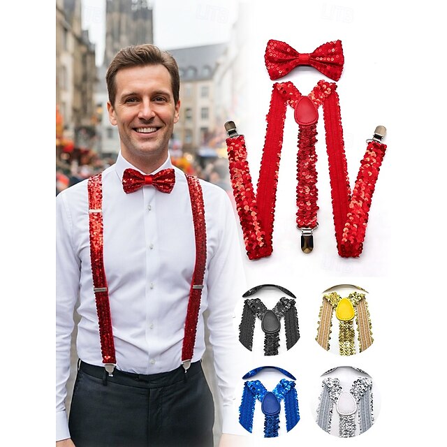 Men's Elastic Polyester Sequin Suspenders and Bow Tie Set – Perfect for ...