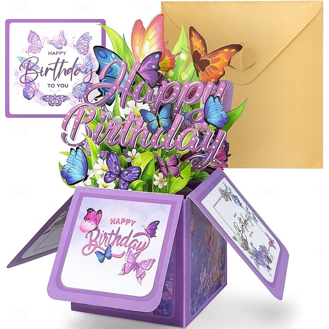 Butterfly Flower Birthday Cards for Women, 3D Butterfly Pop Up Box ...