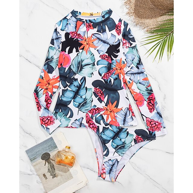 Women's Rash Guard 2 Piece Swimsuit Rash Guard Floral Swimwear Blue UPF ...