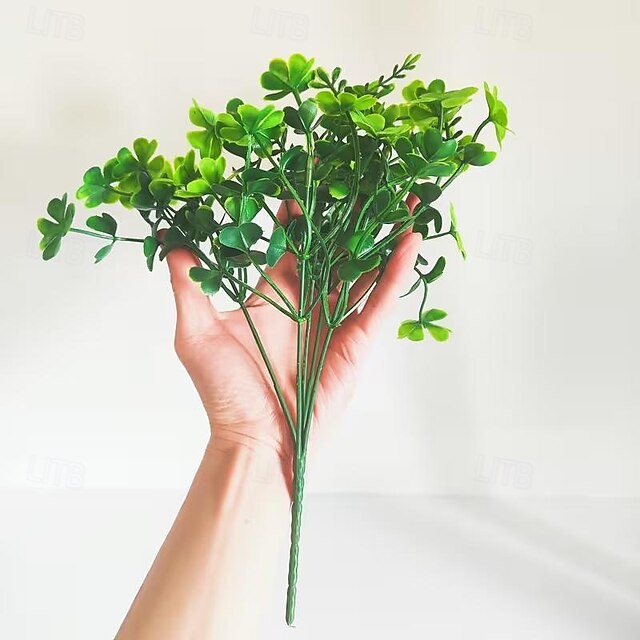 10pcs Artificial Shamrock Plants, Green Faux Clover Stems for Home ...