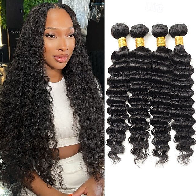 Deep Wave Bundles Human Hair (18 18 20 20 Inches Deep Wave 4 Bundles ...