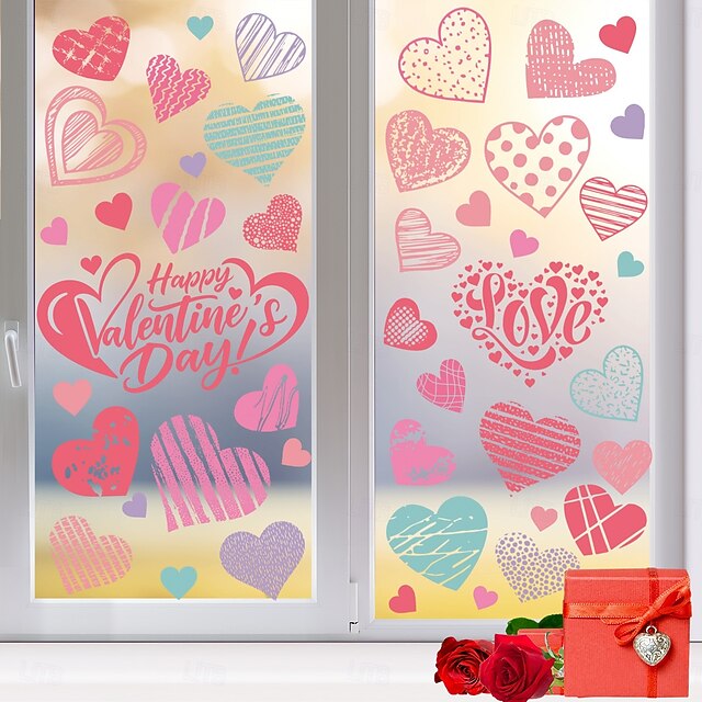 4 Sheets Valentine's Day Heart Window Stickers | Holiday Party Wedding ...