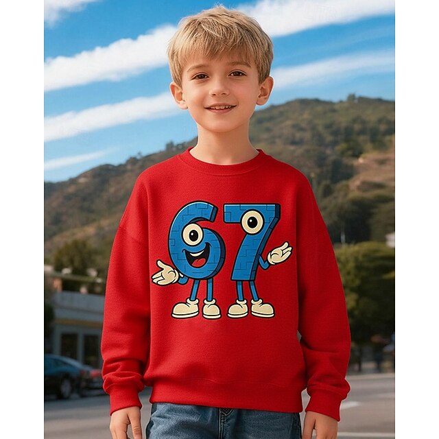 Unisex Boys' 3D Graphic Funny Slang 67 Sweatshirt Pullover Long Sleeve ...