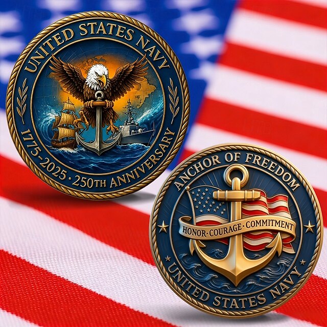U.S. Navy 250th Anniversary Commemorative Coin – 1775–2025, Collectible ...