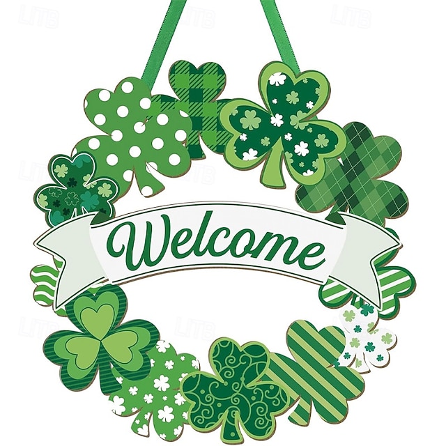 Wooden St. Patrick's Day Decoration Shamrock Door Wreath for Front Door ...