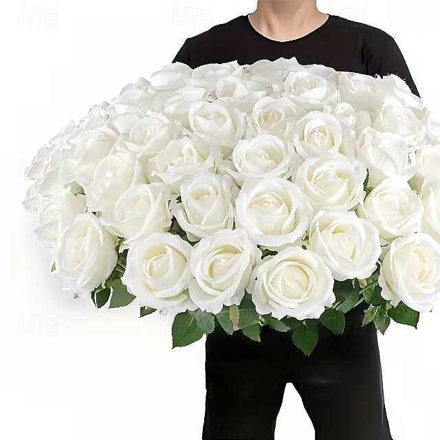50 White Roses - Lifelike artificial flowers perfect for making wedding ...