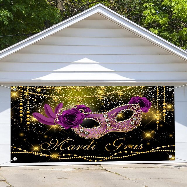 Mardi Gras Garage Door Cover Large Hanging Backdrop Mask Feather Luxury ...
