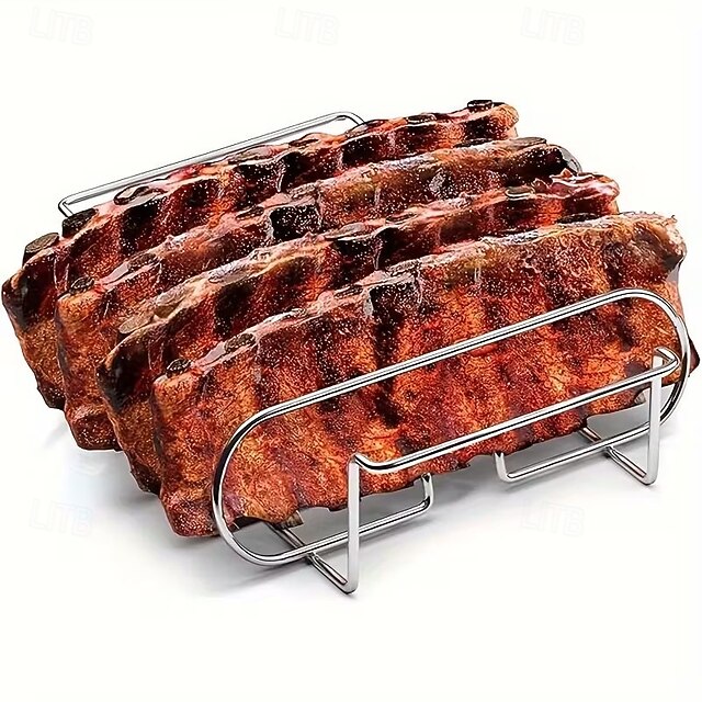 Non-Stick Portable Rib Rack, BBQ Grill Rack for Steak and Lamb Chops ...