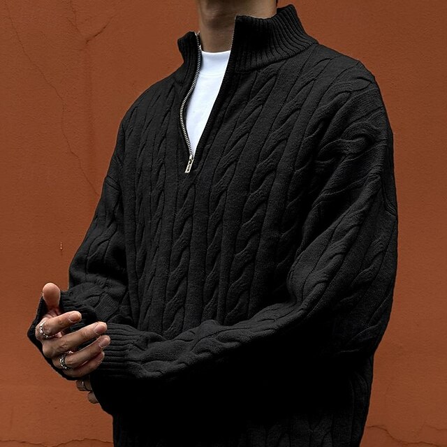 Homme Pull Torsadé Tricoter Hauts Réguliers Tricoté Coupe ajustée Uni ...