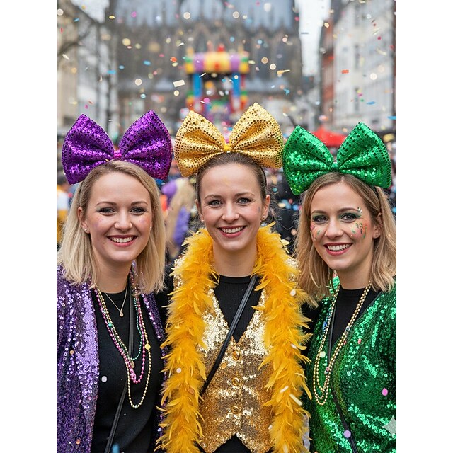 Women's Festive Sequin Bow Headband | Oversized Design in Various Color ...