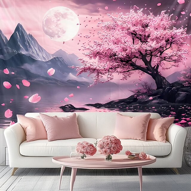 Tapestry Banners Blanket Cherry Blossom Modern 3D Bedroom Living Room ...