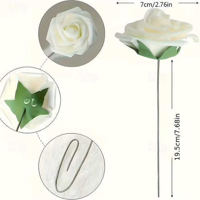 50 White Roses - Lifelike artificial flowers perfect for making wedding ...