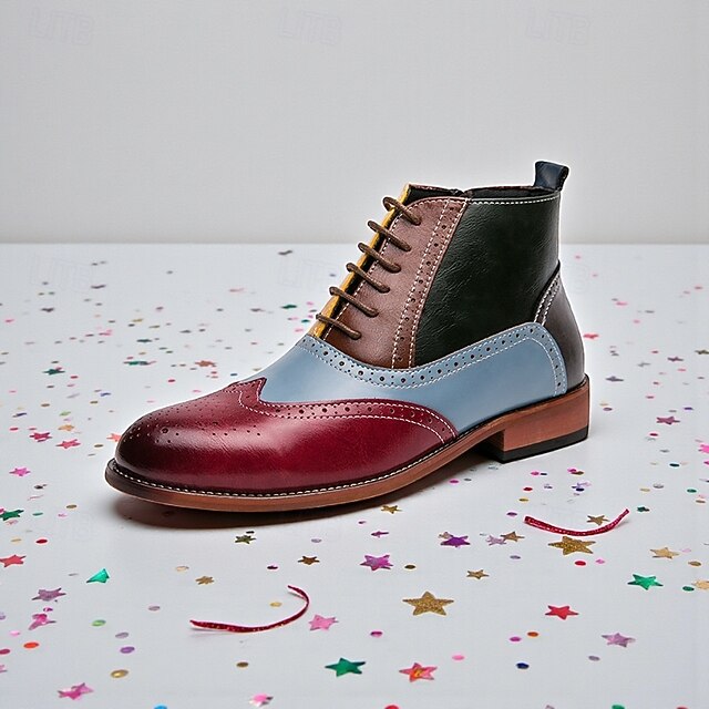 Men's Mardi Gras Colorful Ankle Boots, Red, Blue, Green, and Brown ...