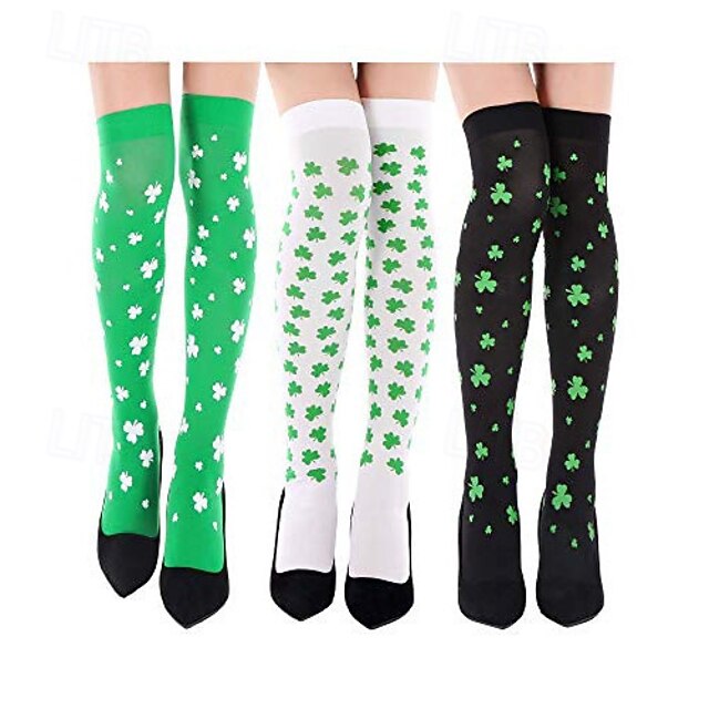 St Patrick's Day Irish Green Shamrock Knee-High Socks, Festive Tights ...