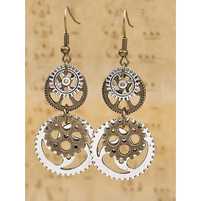 Women's Mardi Gras Antique Alloy Gear & Key Dangle Earrings - Multi ...
