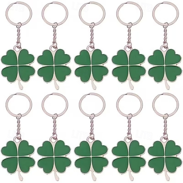 10PCS St. Patrick's Day Lucky Clover Keychains, Green Shamrock ...
