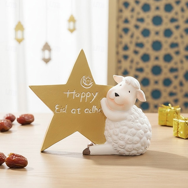 Ramadan Cute Lamb Holding Star Resin Figurine, Islamic Home Decor for ...