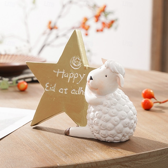Ramadan Cute Lamb Holding Star Resin Figurine, Islamic Home Decor for ...